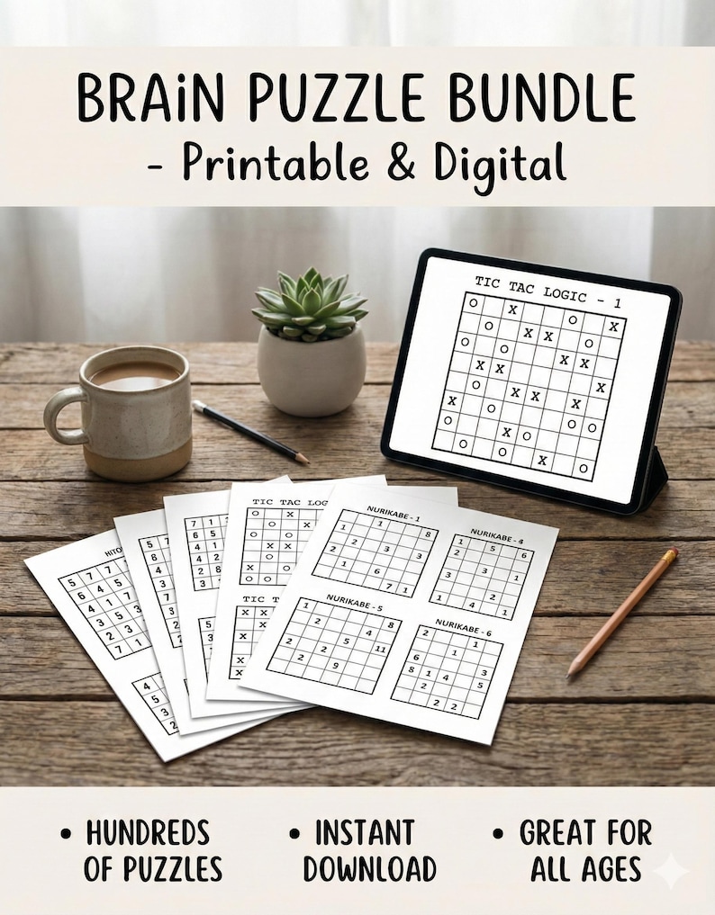 Mixed Puzzle Activity Book: Brain Games for Adults & Kids (printable ...