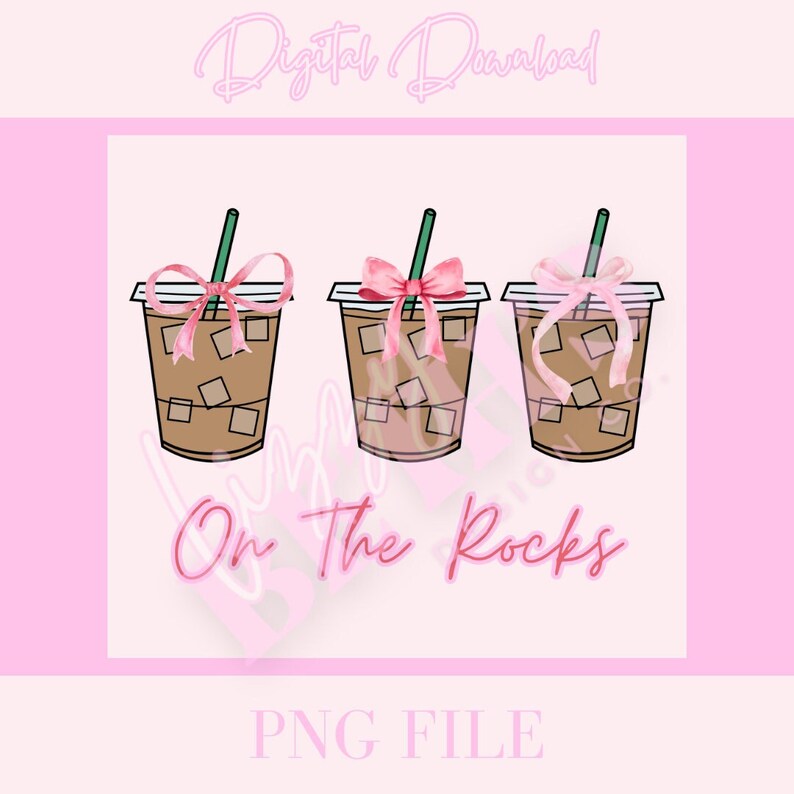 Iced Coffee on the Rocks Coquette Bow PNG Bow Iced Coffee PNG PNG Shirt ...