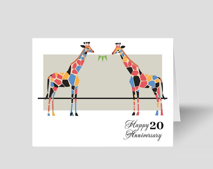 Happy Anniversary Card, Giraffe Couple, Custom Card, Personalized Card ...