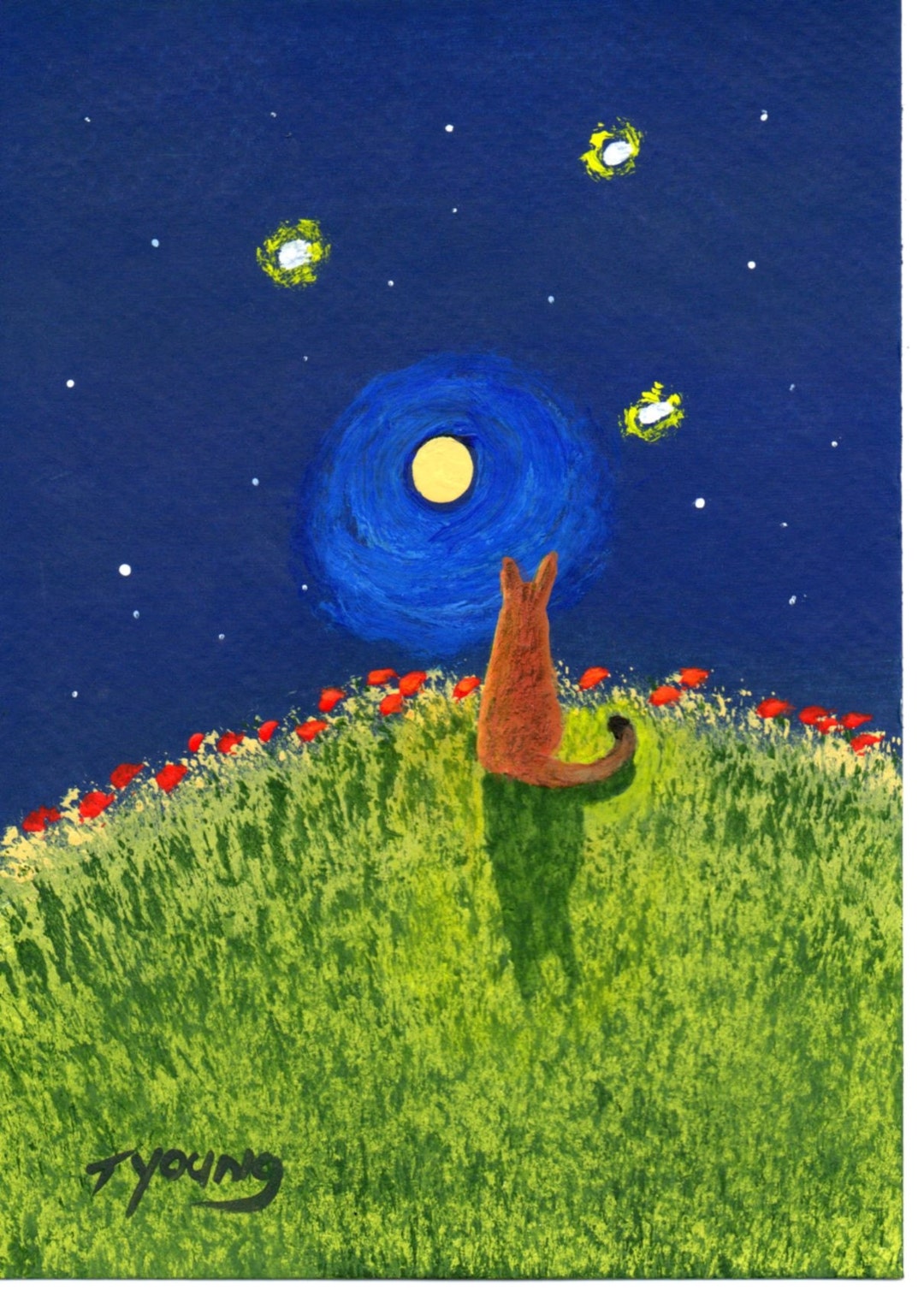 Abyssinian Orange Cat UNDER THE STARS Limited Edition Art Print of Todd ...