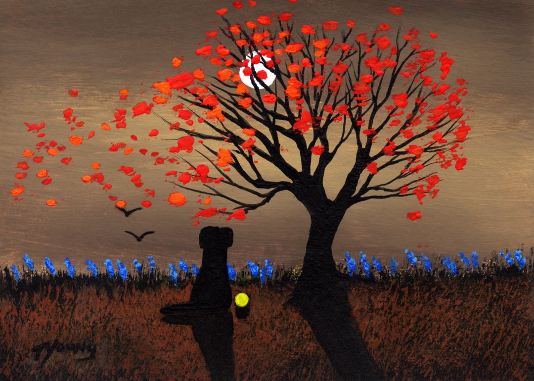 Black Lab Dog Folk Large Art Print by Todd Young AUTUMN NIGHT WIND - Etsy