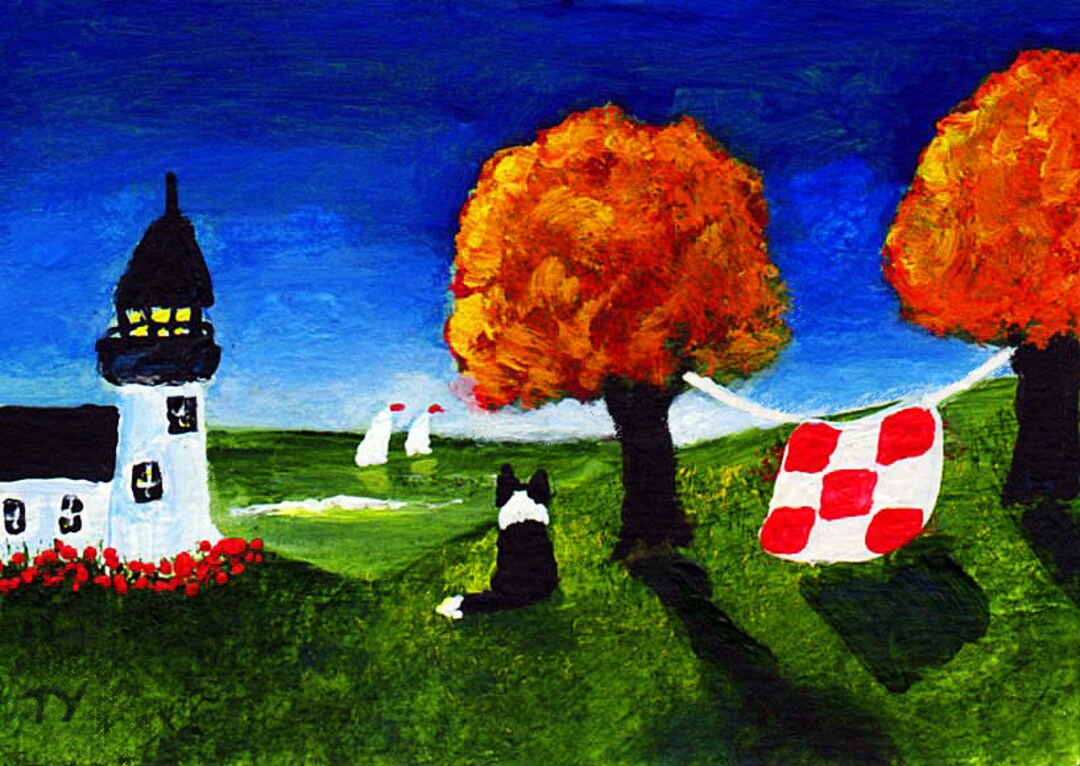 Border Collie Dog Folk Art Lighthouse Seascape PRINT of Todd Young ...