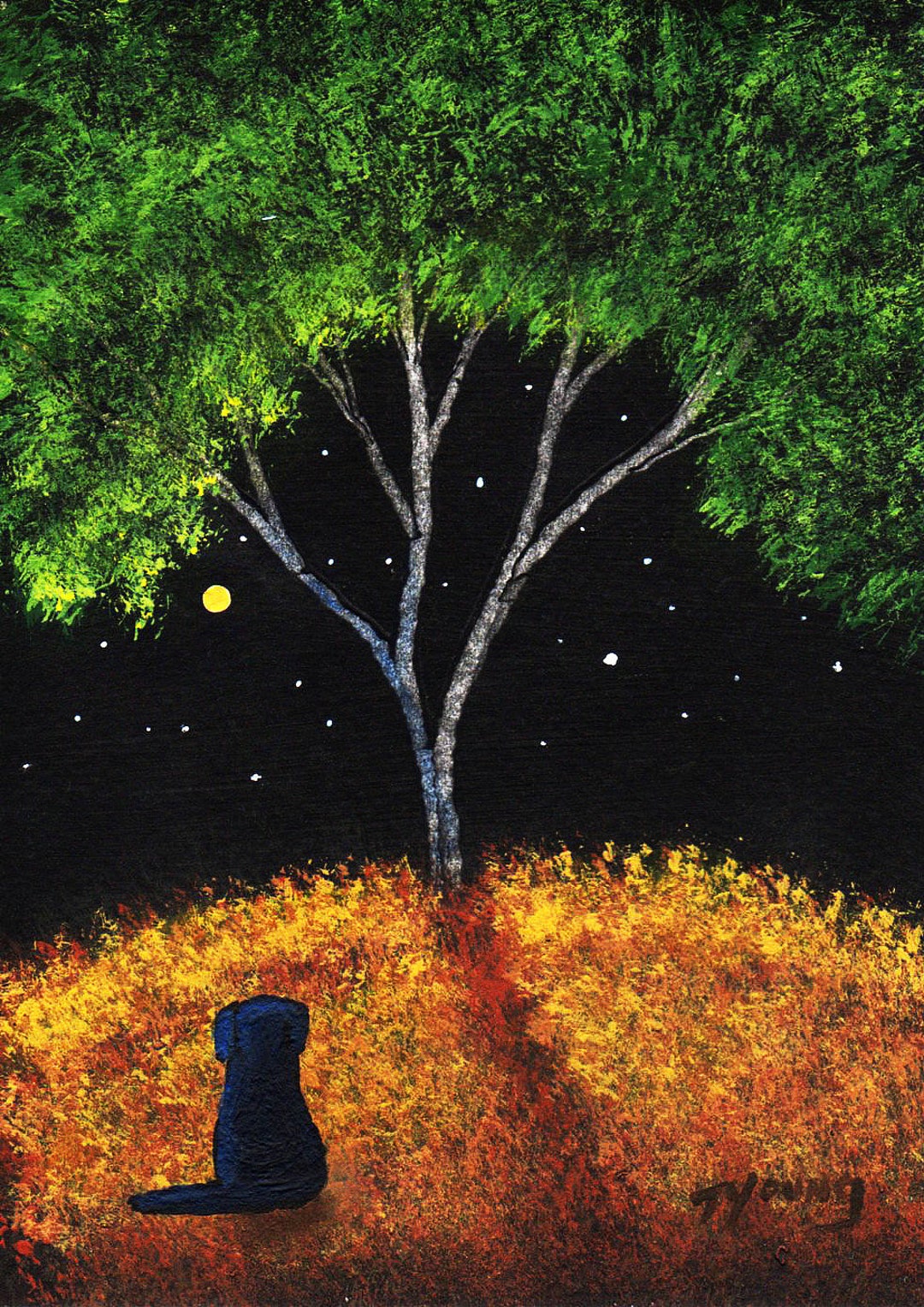 Newfoundland Newfie Black Lab Dog Art PRINT of Todd Young Painting Moon ...