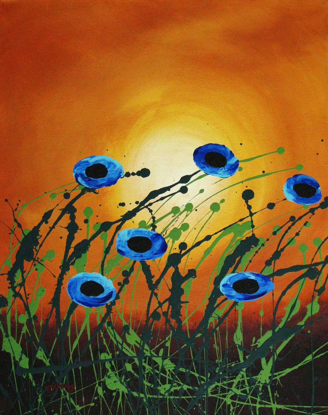 Blue Poppy Outsider Large Art PRINT of Todd Young Painting Blue Poppies ...