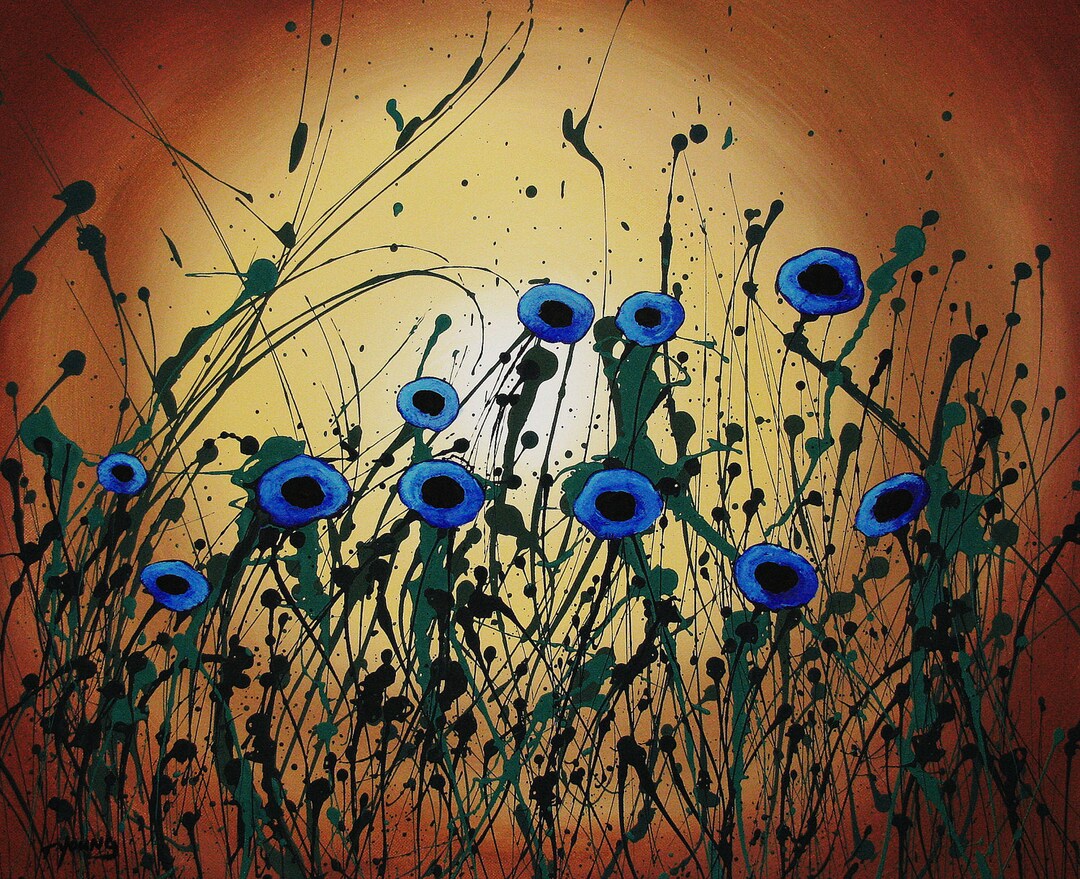 Blue Poppy Outsider Large Art PRINT of Todd Young Painting Blue Poppies ...