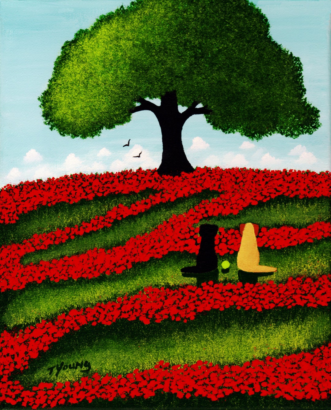 Black Yellow Lab Folk Art PRINT of Todd Young Painting OAK TREE - Etsy