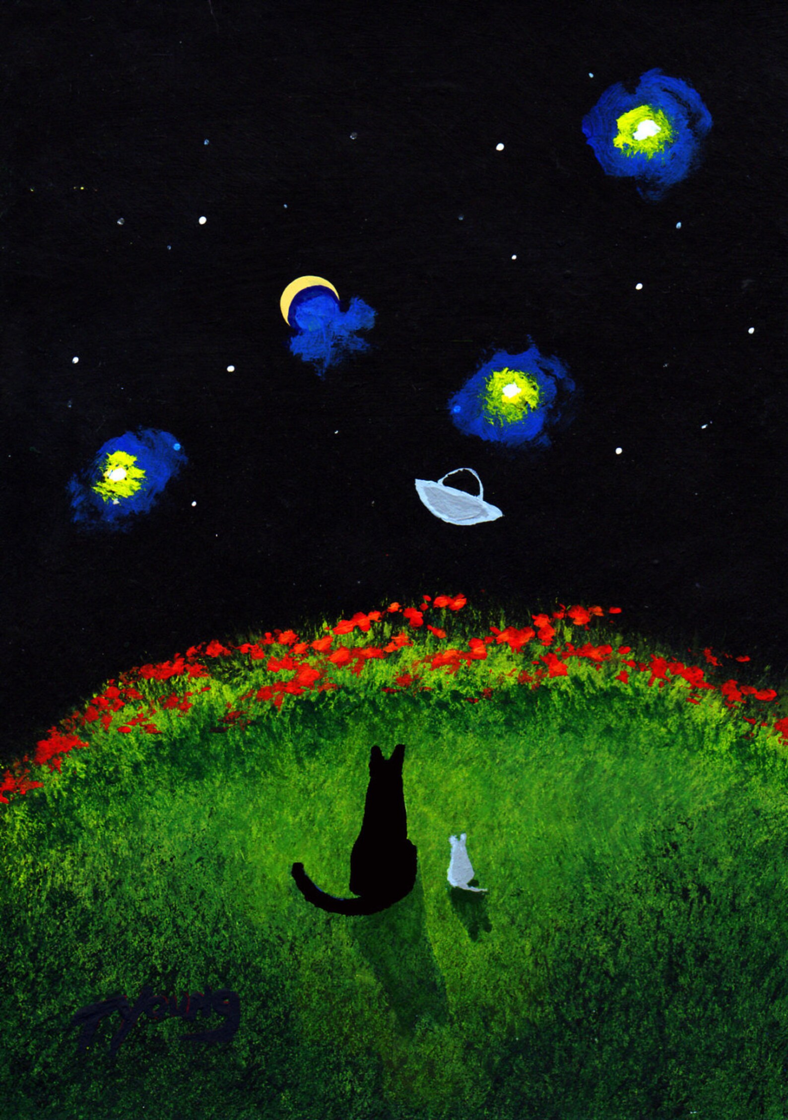 Black Cat Mouse Folk Art PRINT of Todd Young Painting - Etsy