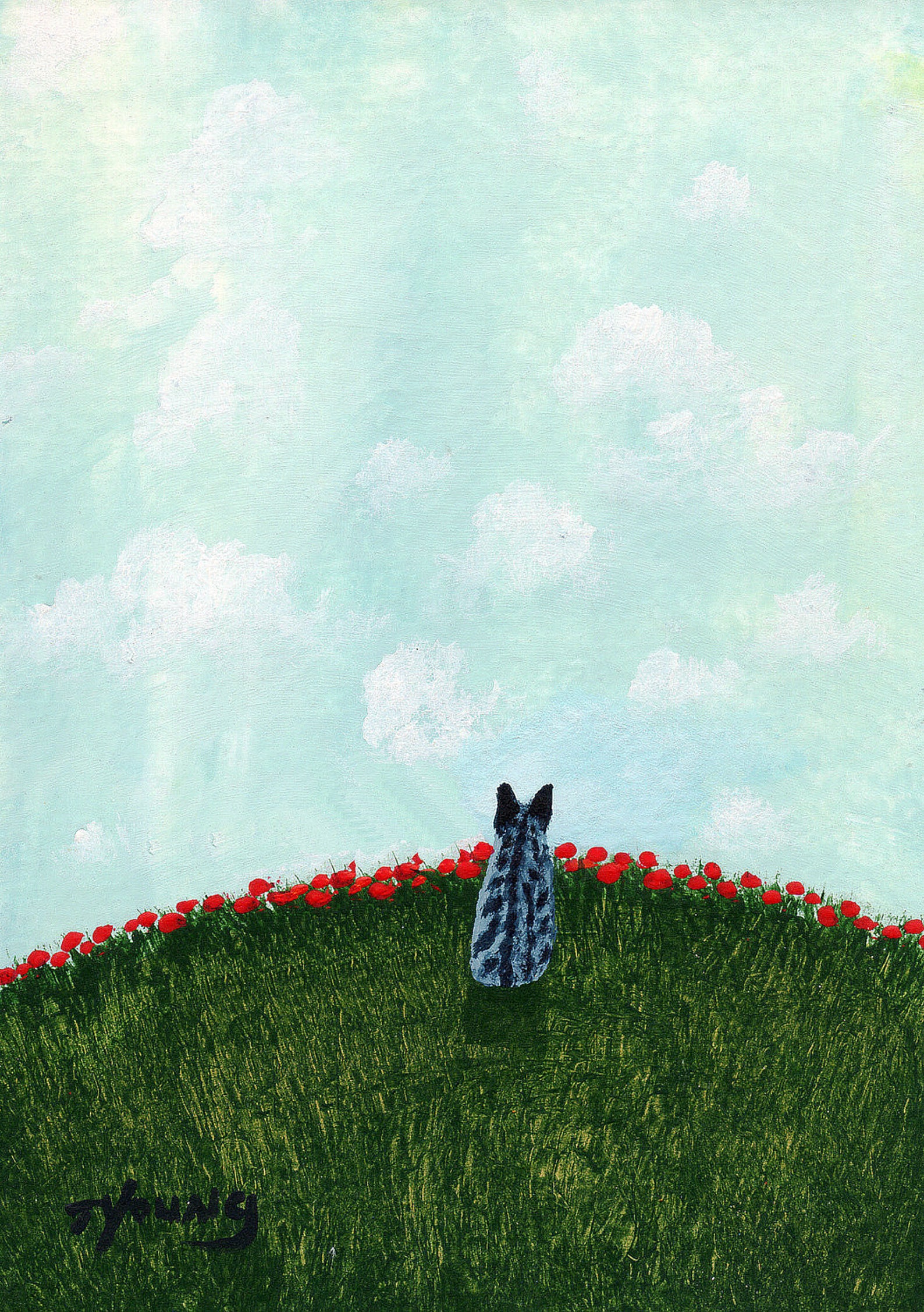 Grey Tabby Manx Cat Folk Art Print by Todd Young Summer - Etsy