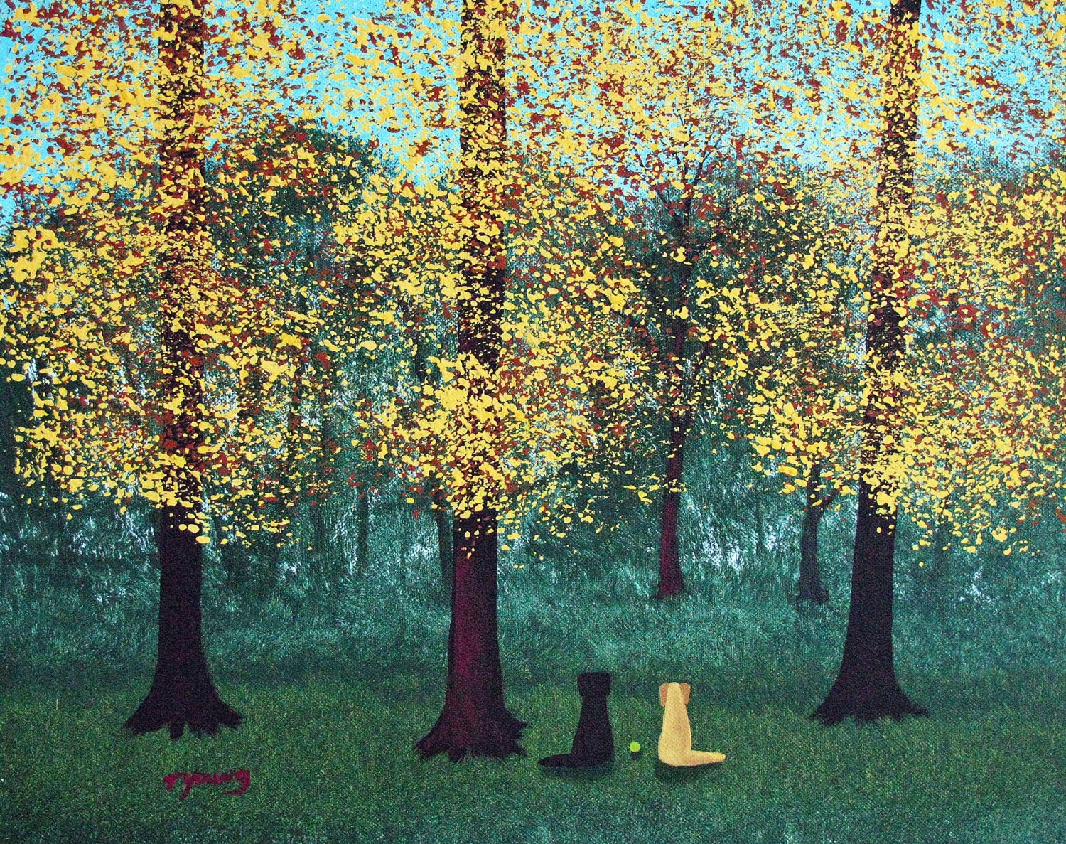 Black Yellow Lab Dog Folk Art PRINT of Todd Young Painting - Etsy