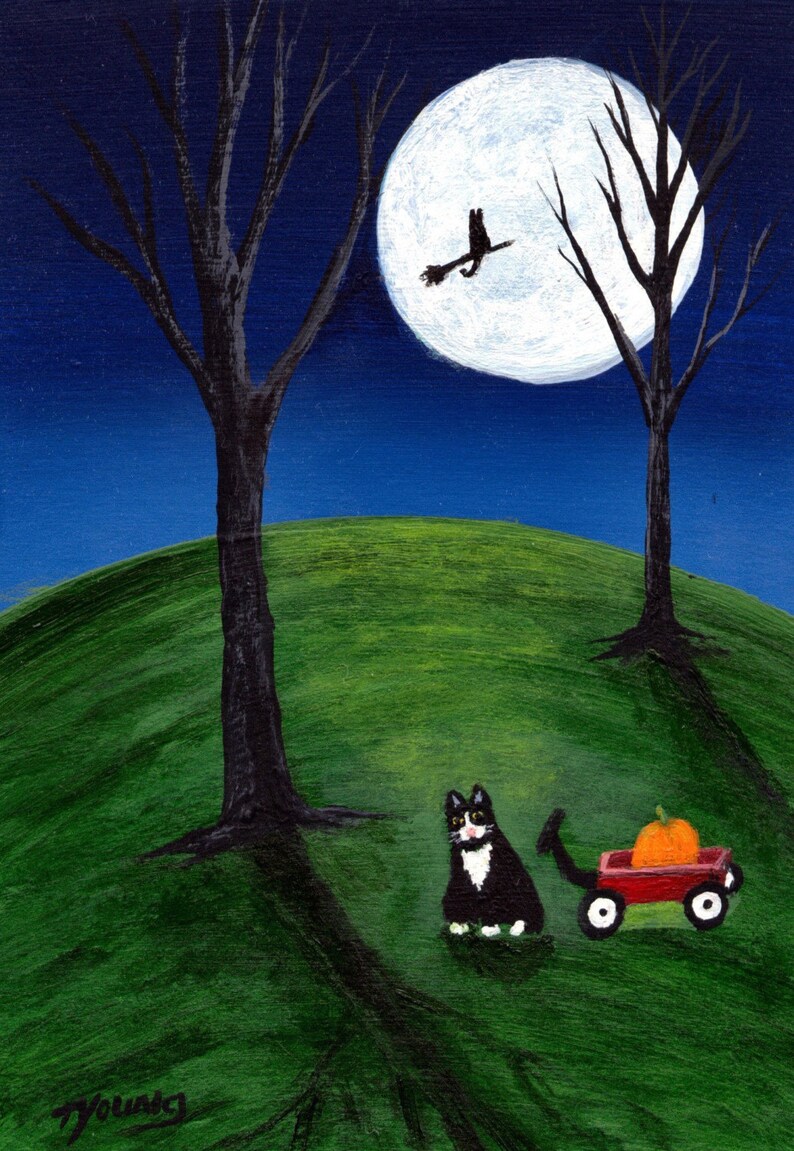 Pumpkin for Kitty Halloween Tuxedo Cat Print by Todd Young | Etsy