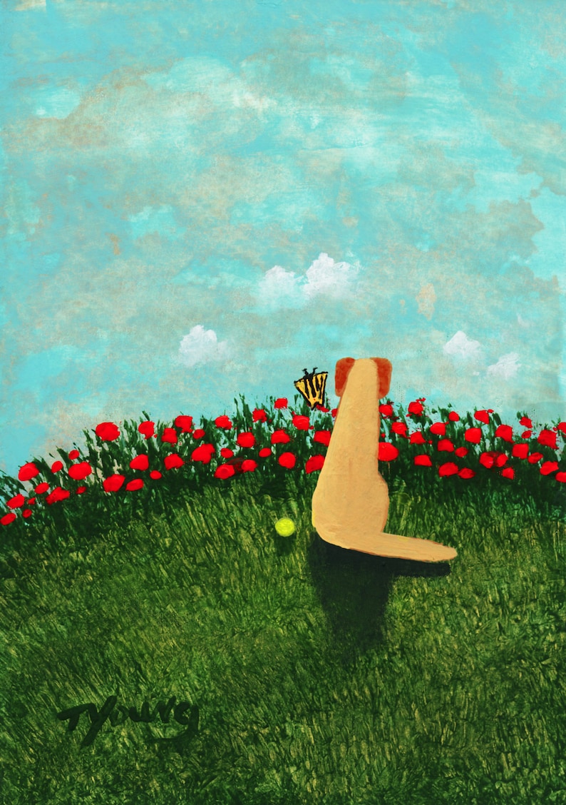 Yellow Lab Labrador Retriever Dog Poppy Folk Art PRINT Todd | Etsy