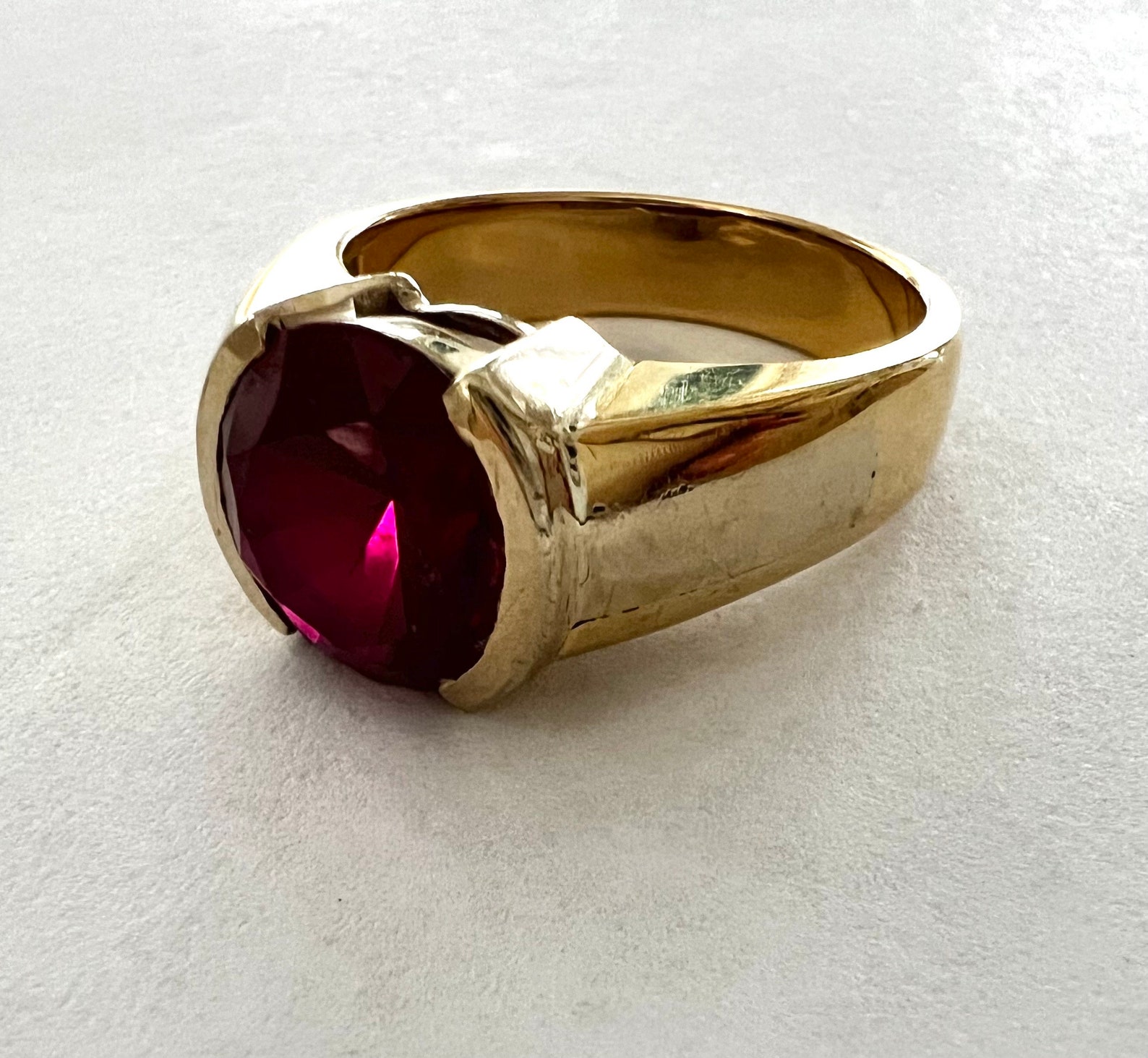 Mens Ring in 18k Solid Gold With Ruby, Mens Signet Gold Ring - Etsy