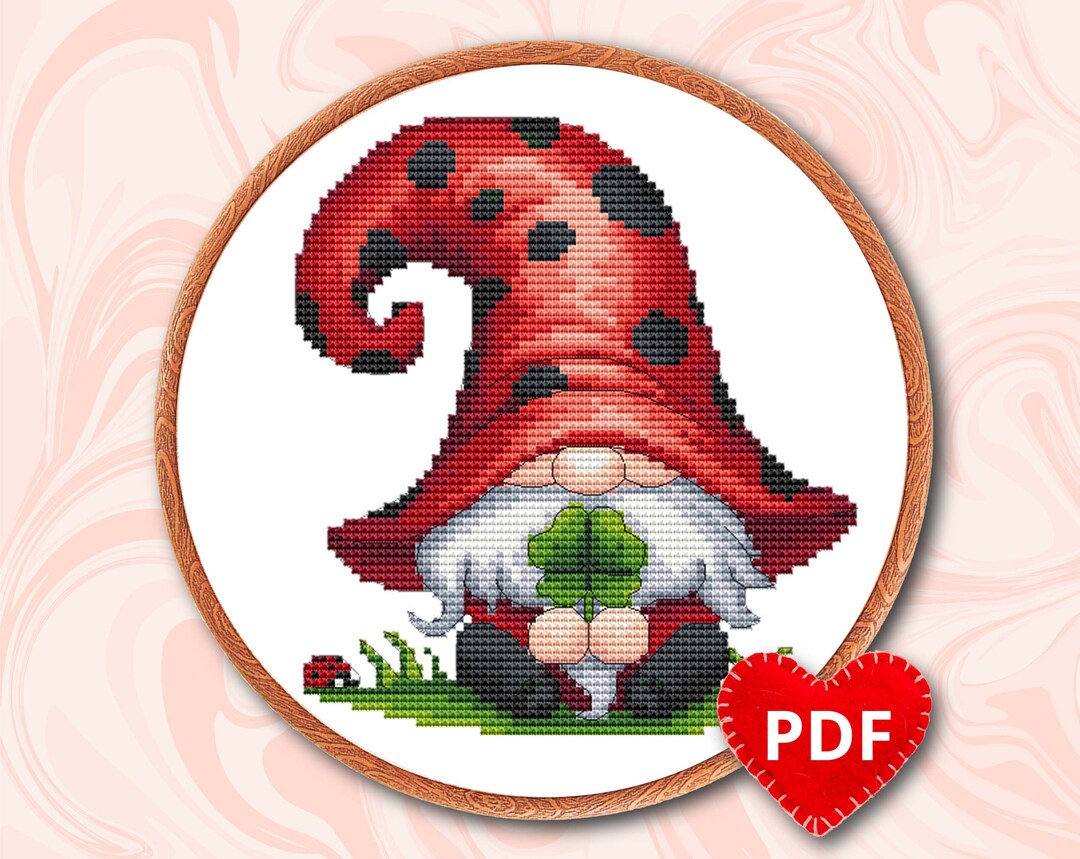 Ladybug Gnome Cross Stitch Pattern, Summer Gnome, PDF Download, Counted ...