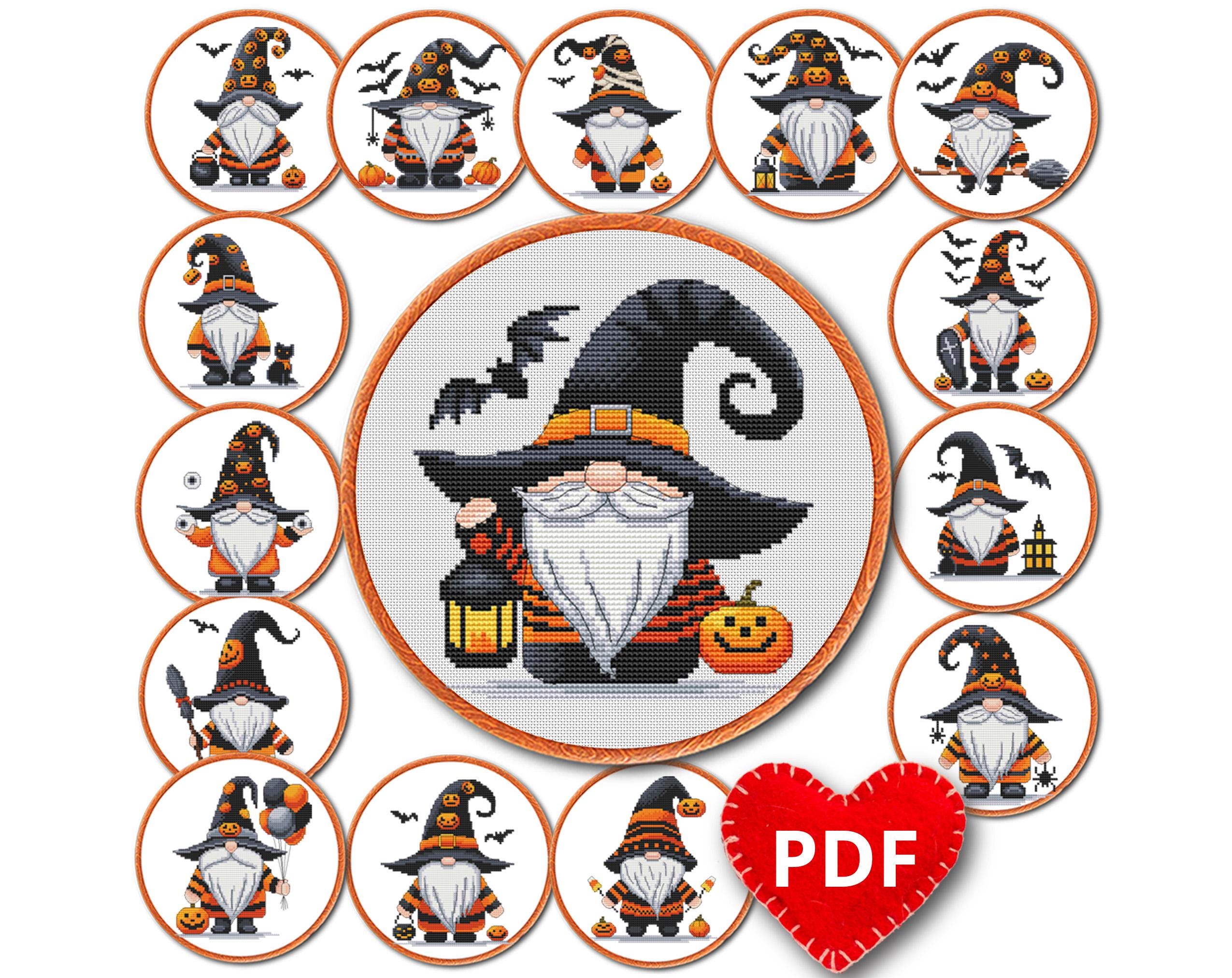 Halloween Gnome Cross Stitch Pattern, Easy Cute Pumpkin, Counted Cross ...
