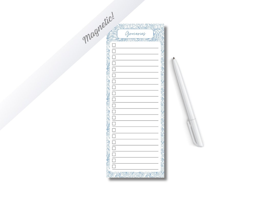 Blue Floral Groceries Notepad 3x8 Notepad, Grocery List Notepad,fridge ...