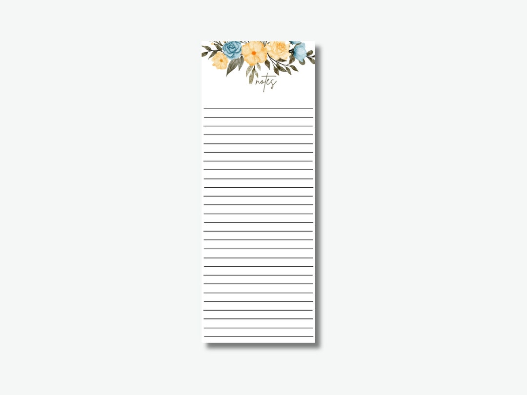 Blue Floral Notepad 3x8 Notepad, Grocery List Notepad, Fridge Notepad ...