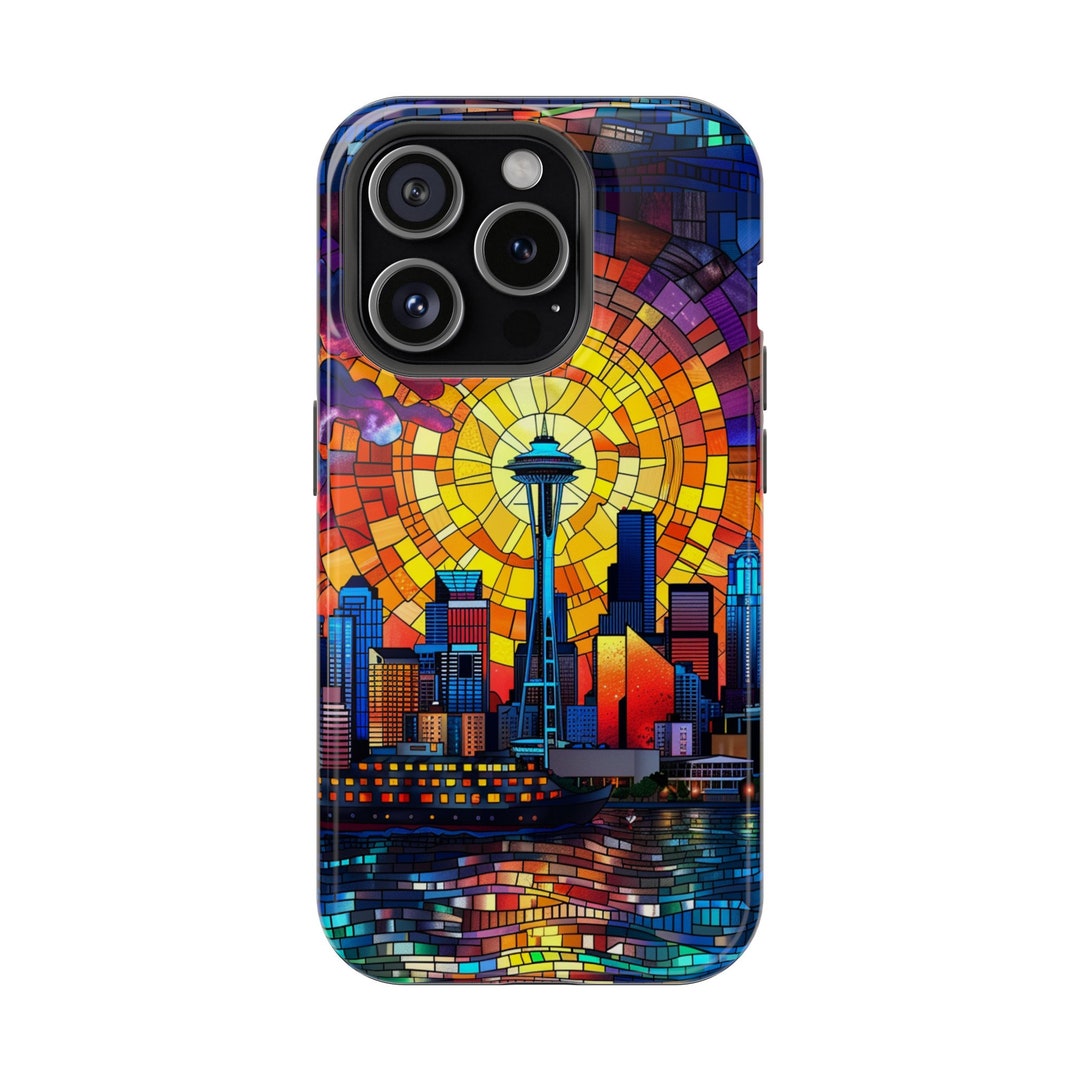 IPhone Case Seattle Washington Skyline in Stained Glass Magsafe Tough ...