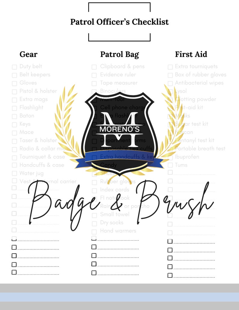 Patrol Officer's Checklist - Etsy