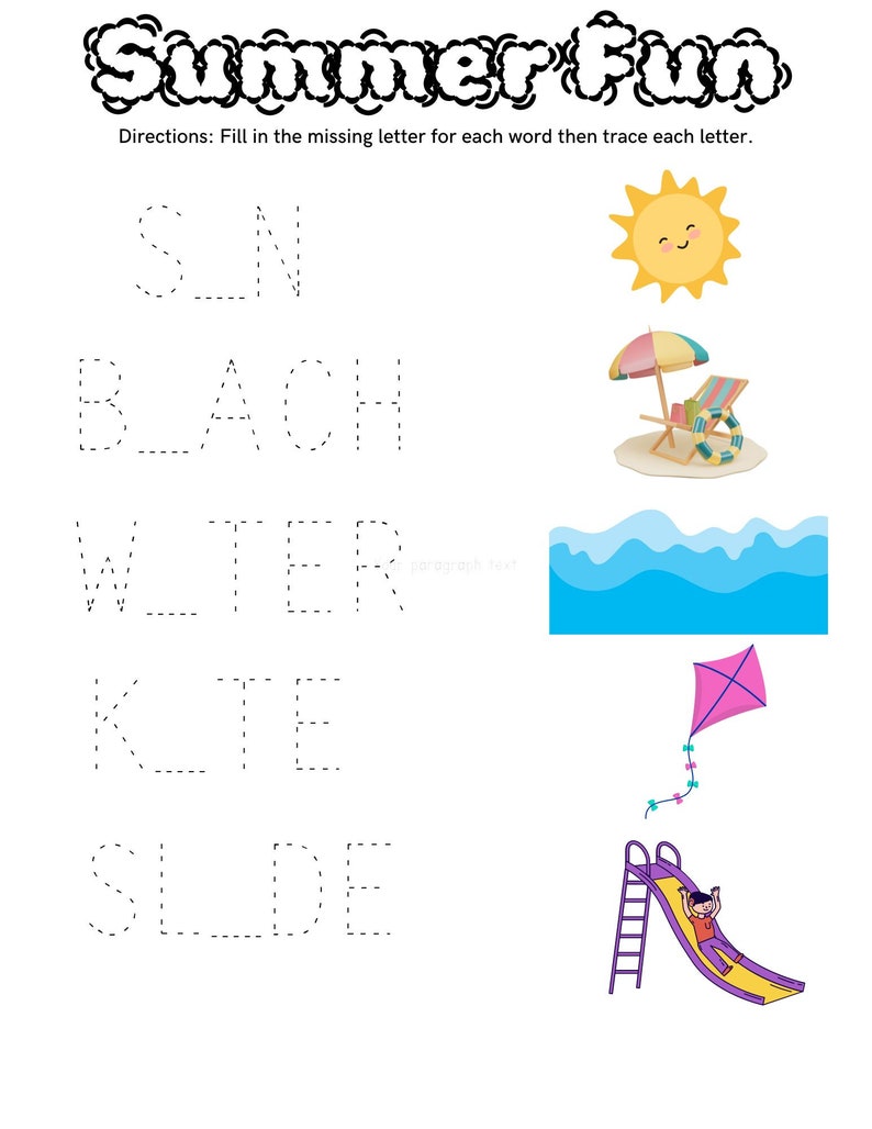 Summer Printable Activity Worksheet K/1st Grade - Etsy