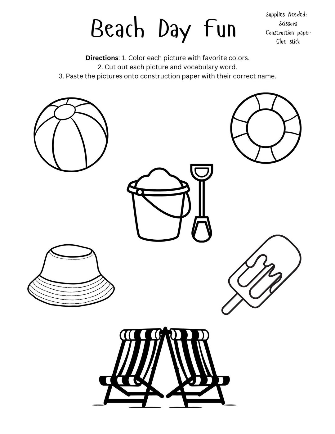 Beach Fun Day Summer Activity Worksheet 1st/2nd Grade - Etsy