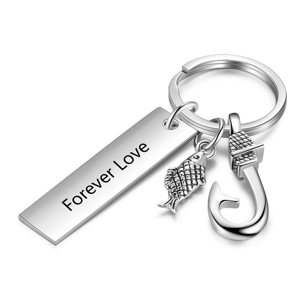 Personalized Fish Hook Keychain - Custom Engraved Fishing Key Ring ...
