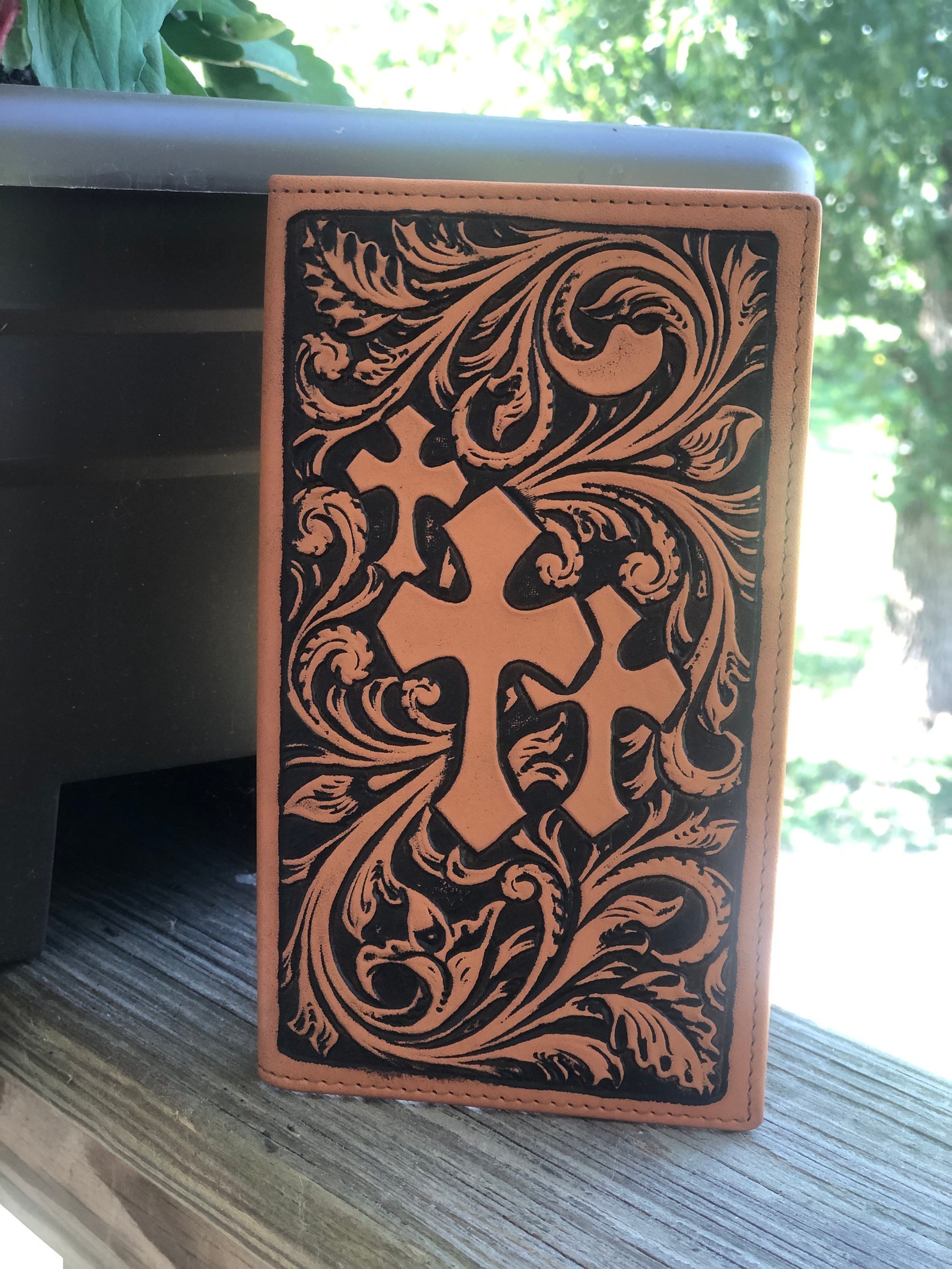 Men’s Genuine Leather Long Wallet, Cross Embossed Leather Wallet, Faith ...
