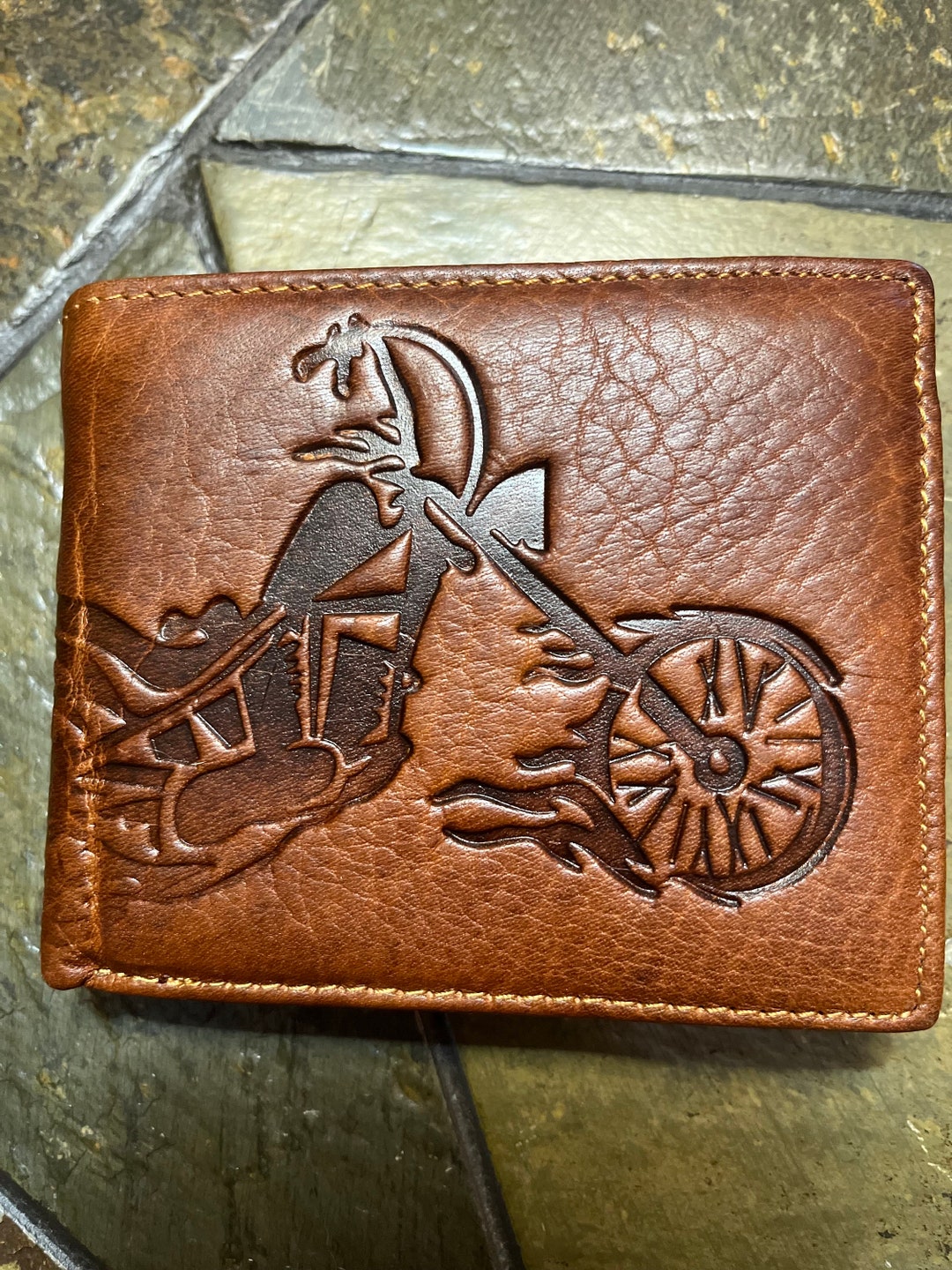 Mens Biker Style Genuine Leather Bifold Wallet, Beautifully Handcrafted ...