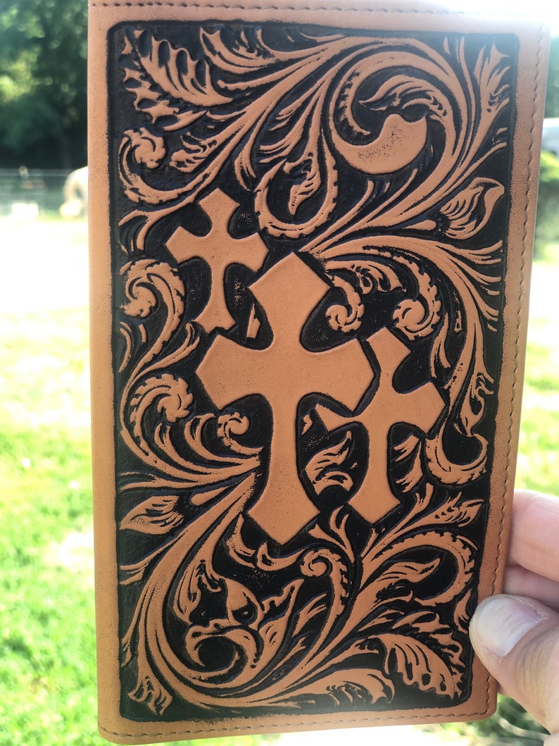 Men’s Genuine Leather Long Wallet, Cross Embossed Leather Wallet, Faith ...