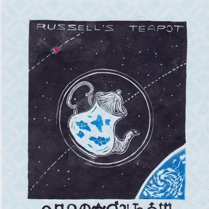 Russell's Teapot Lino Block Print: Philosophy Art, Celestial Teapot - Etsy