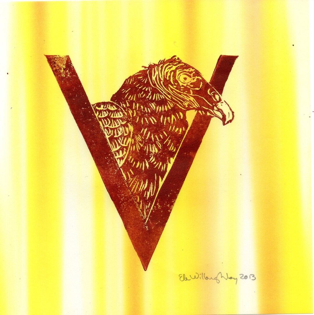 Vulture Monogram Linocut Print: Letter V Typographic Art - Etsy