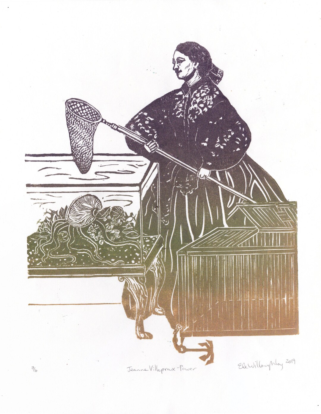 Lino Block Print of Jeanne Villepreux-power, Inventor of Aquariums ...