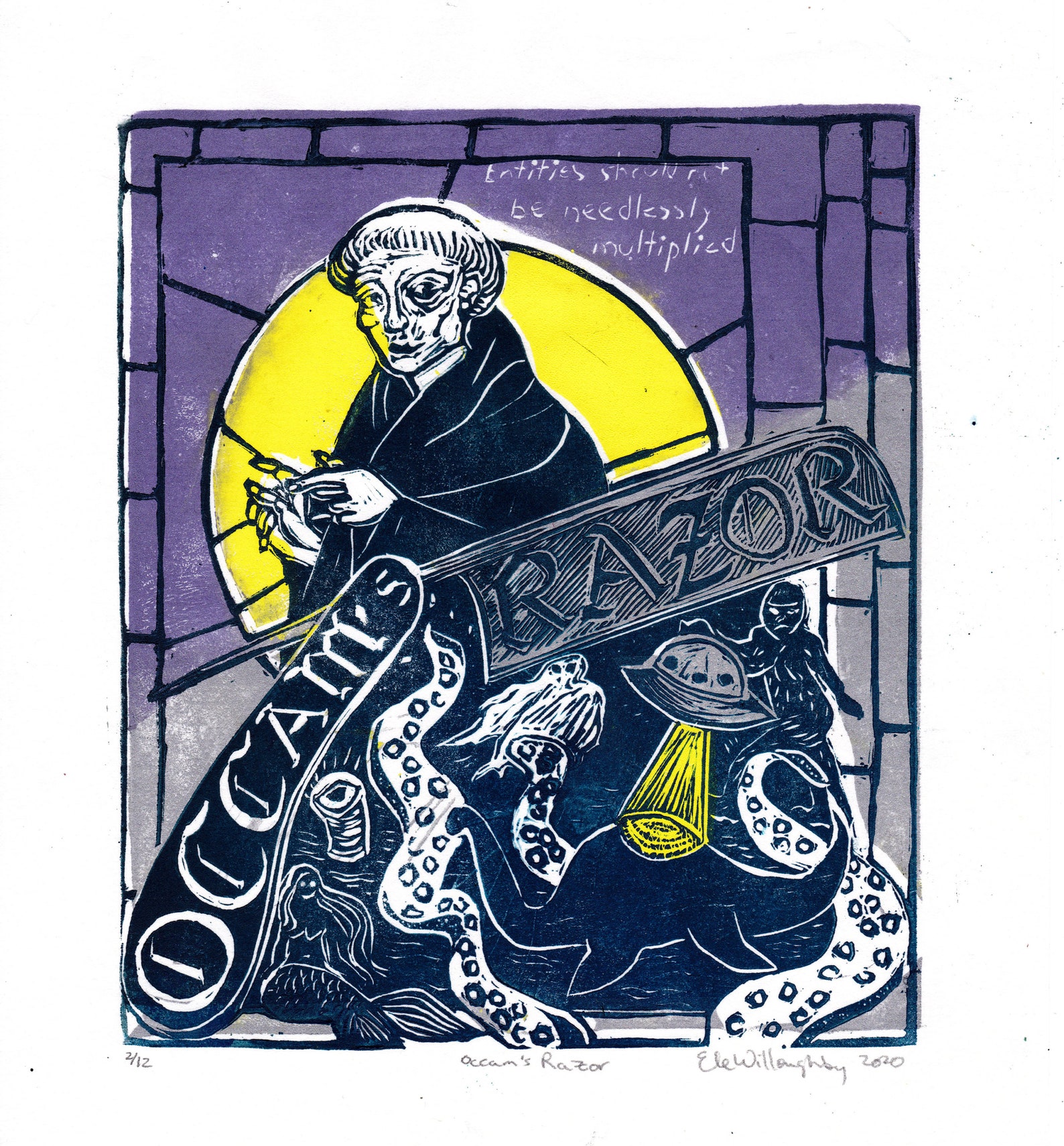 Russell's Teapot Lino Block Print: Philosophy Art, Celestial Teapot - Etsy