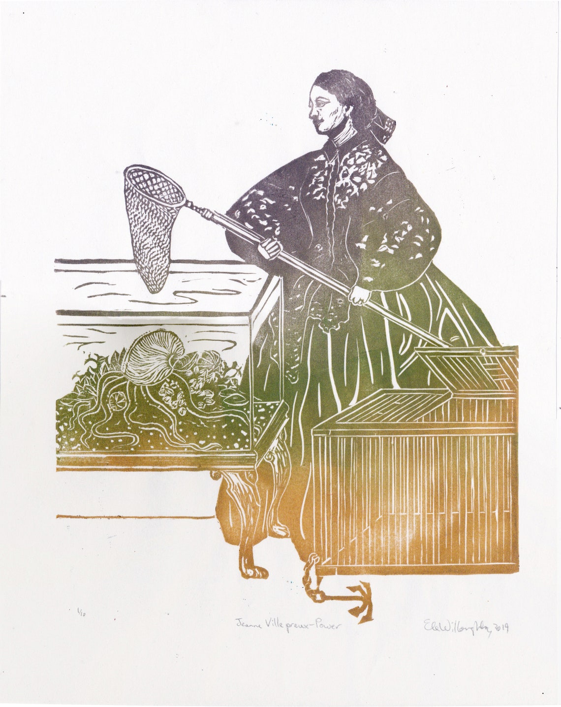 Lino block print of Jeanne Villepreux-Power Inventor of | Etsy