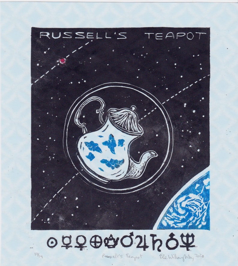 Russell's Teapot Lino Block Print: Philosophy Art, Celestial Teapot - Etsy