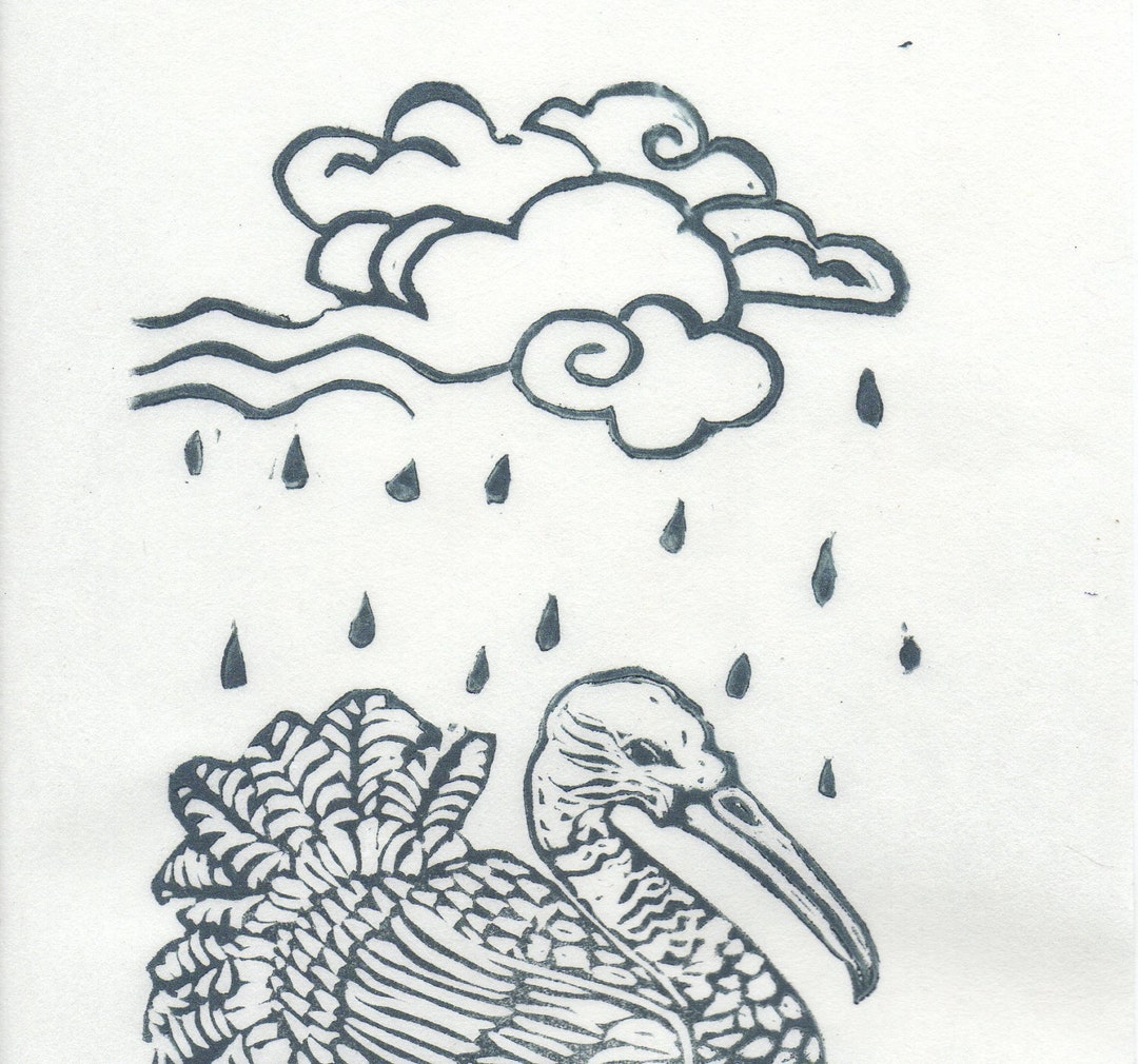 Shang Yang the Bird That Makes the Rain Linocut, Imaginary, Mythical ...