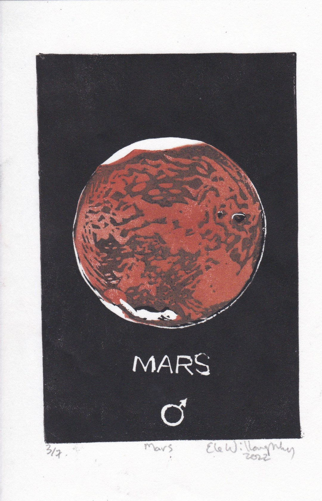 Mars Lino Block Print, Mini Print of the Planet Mars - Etsy