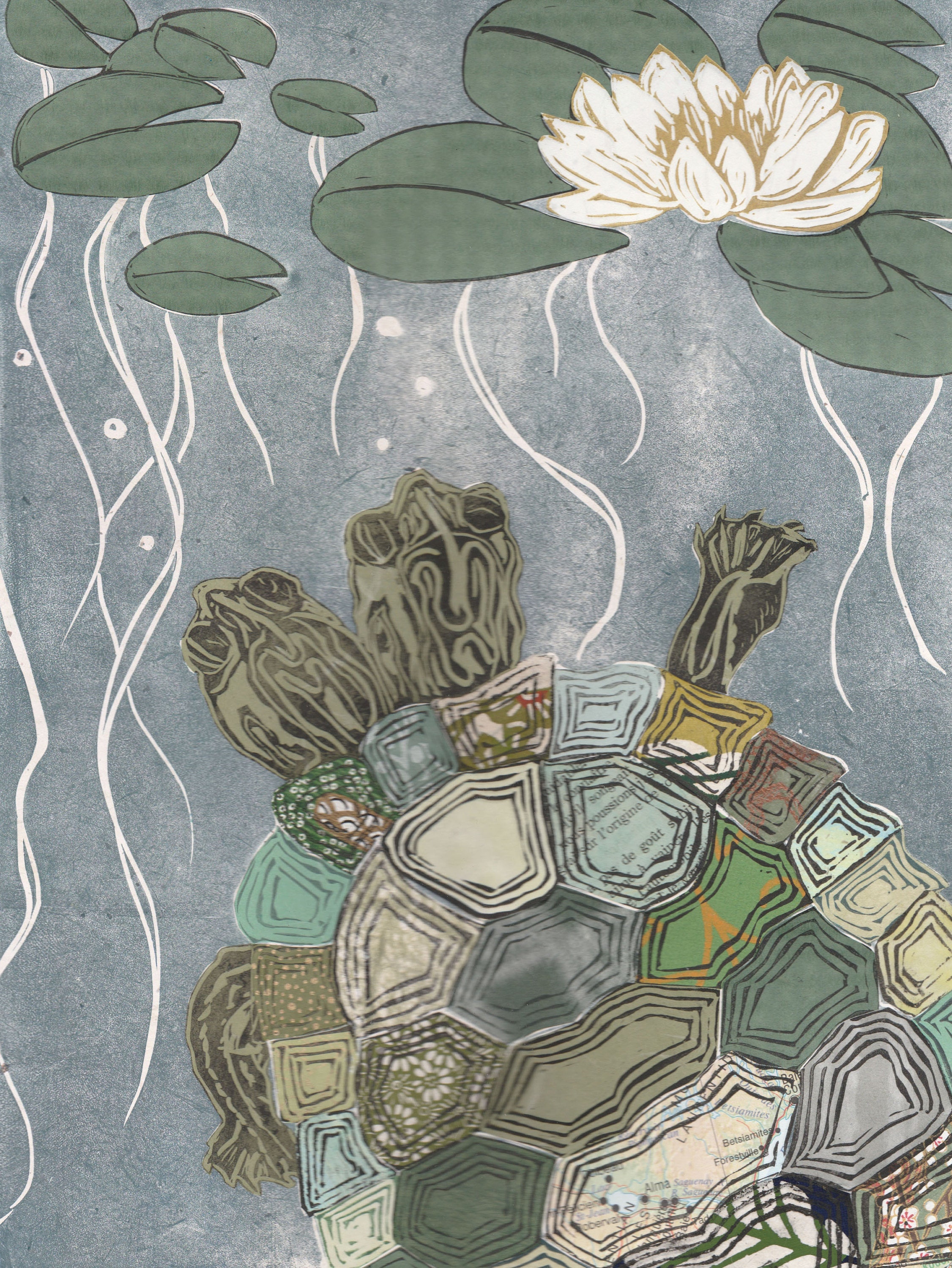 Two-headed Turtle Block Print With Mixed Papers Lino Block - Etsy Canada