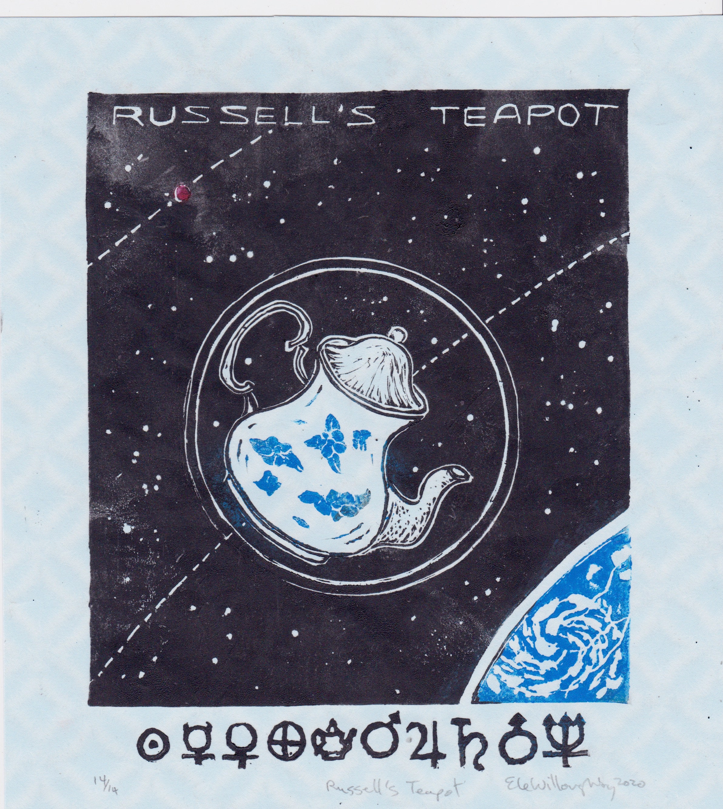 Russell's Teapot Lino Block Print: Philosophy Art, Celestial Teapot - Etsy