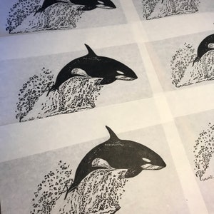 Orca Block Print, Linocut Print of a Killer Whale in Black and White - Etsy