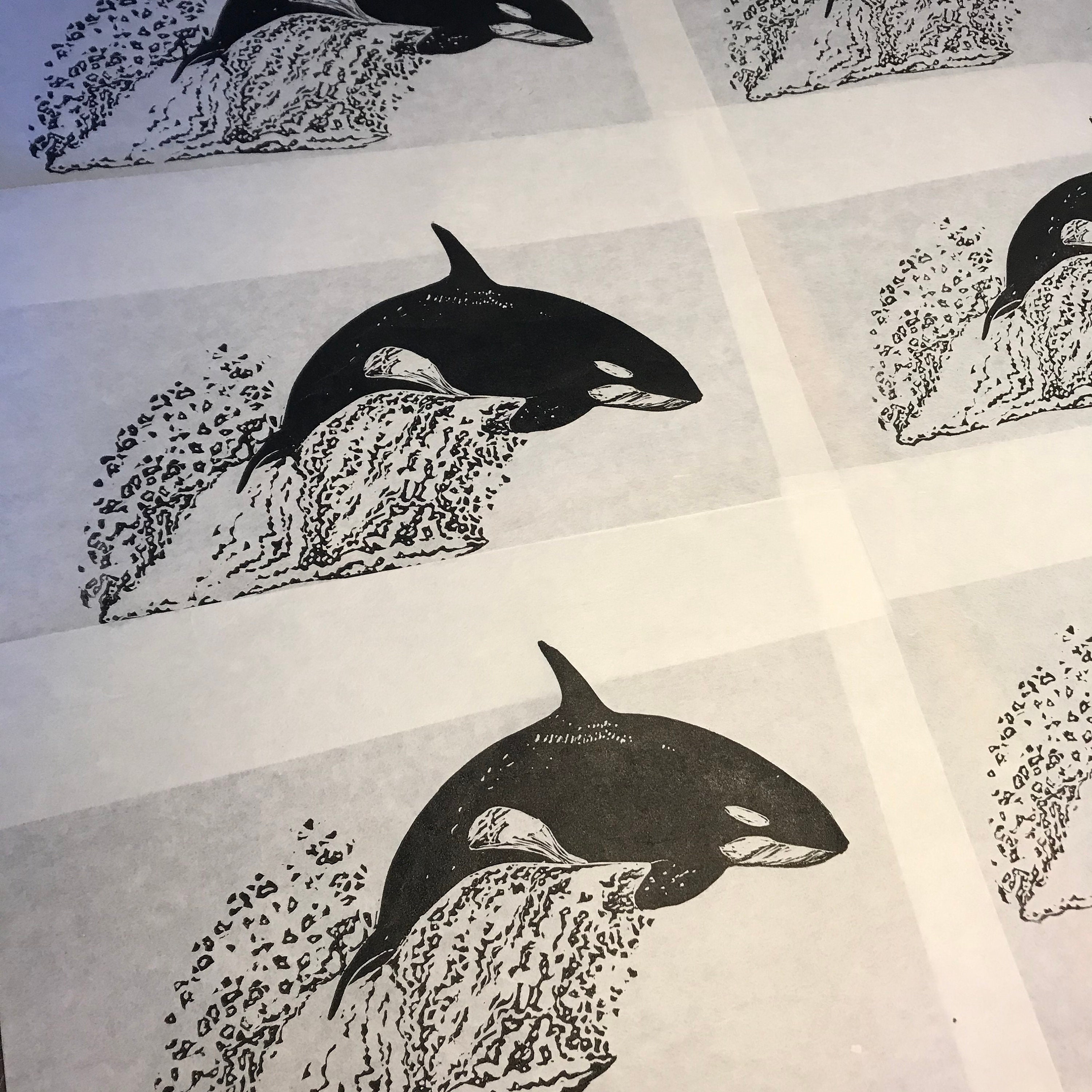 Orca Block Print Linocut Print of a Killer Whale in Black and | Etsy