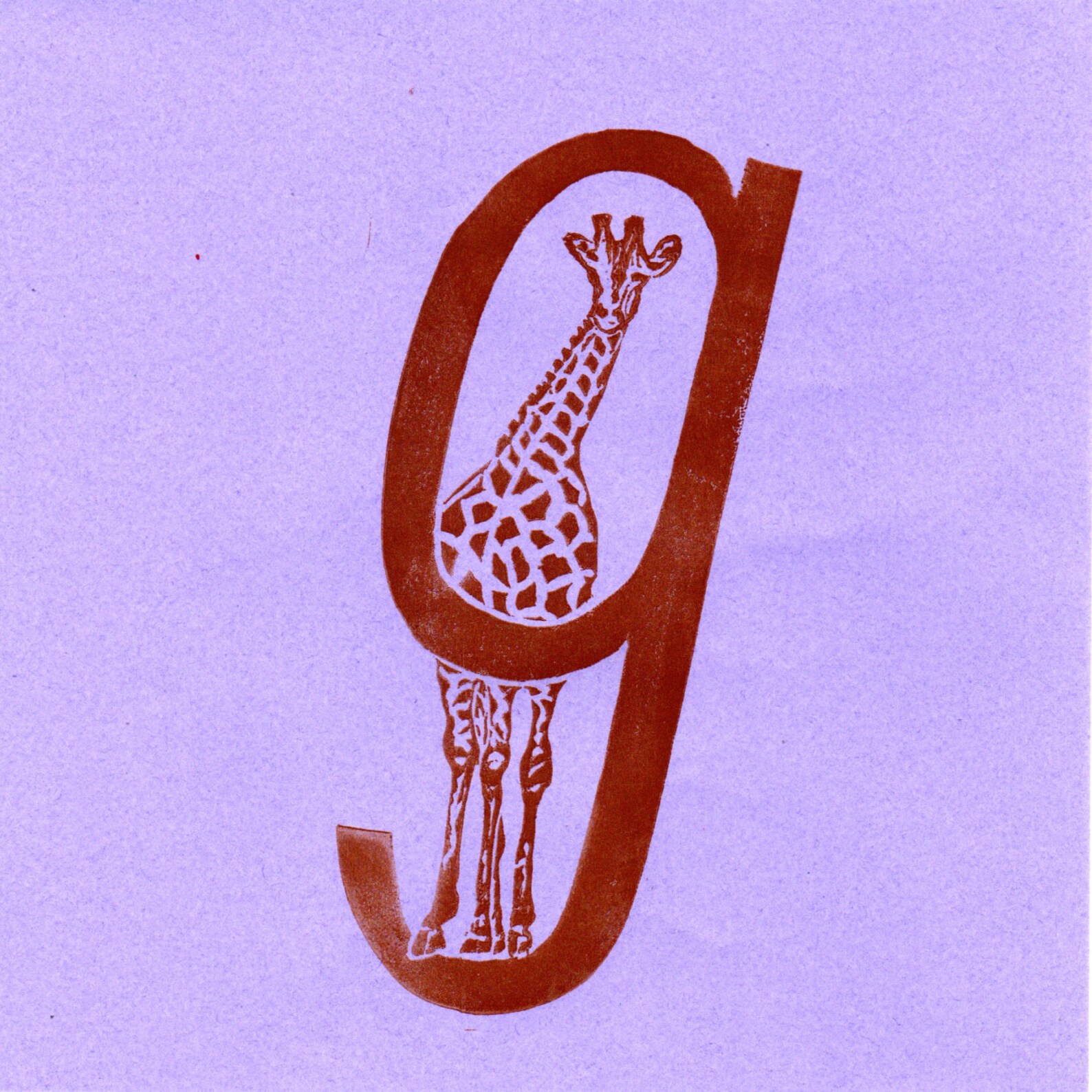Giraffe G Monogram Print, Alphabet Typographic Lino Block Print - Etsy