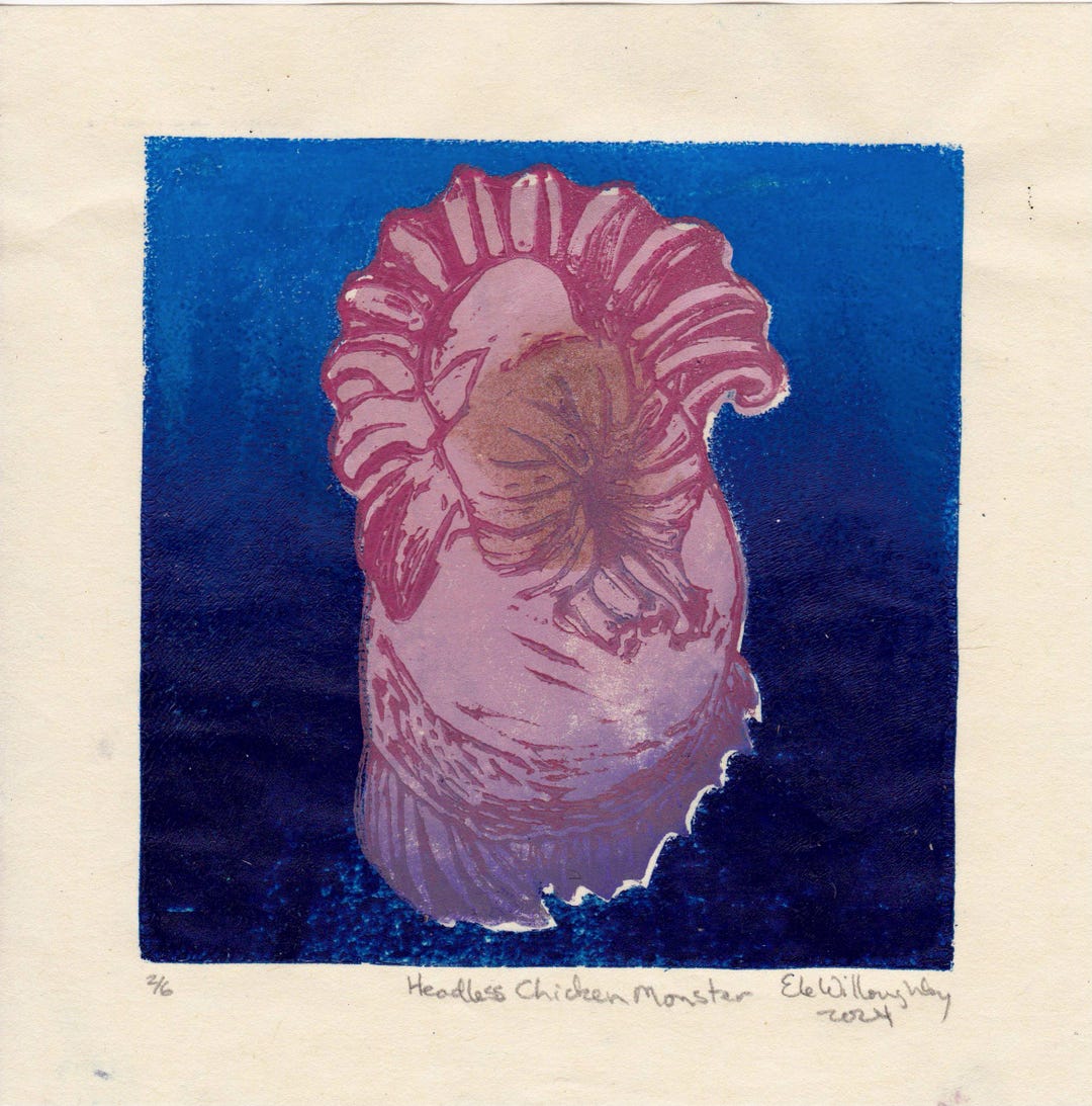 Headless Chicken Monster Lino Block Print: Strange Deep Sea ...