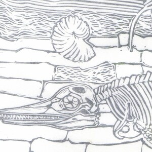 Mary Anning and Fossil Cliffs Linocut History of Paleontology, Women in ...