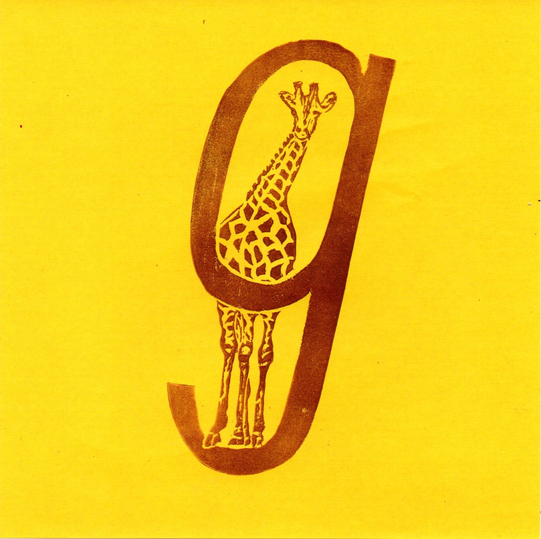 Giraffe G Monogram Print, Alphabet Typographic Lino Block Print - Etsy