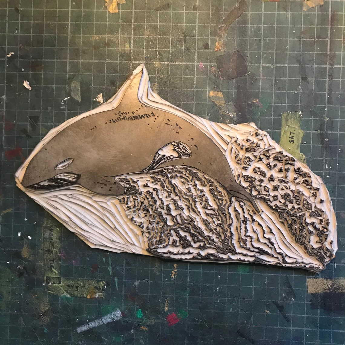 Orca Block Print, Linocut Print of a Killer Whale in Black and White - Etsy