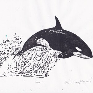 Orca Block Print, Linocut Print of a Killer Whale in Black and White - Etsy
