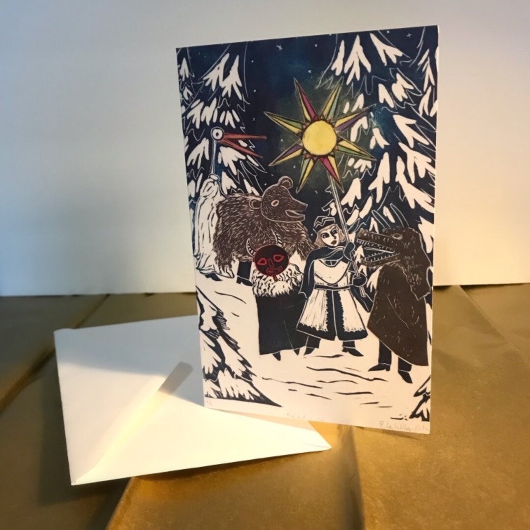 Set of 5 Cards With Envelopes With Print of Kolęda Caroling at Winter ...