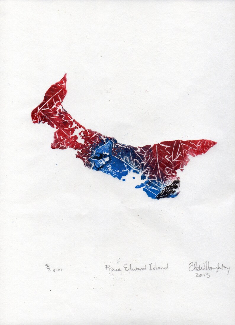 PEI Linocut Print: Blue Jay & Red Oak Map Art - Etsy