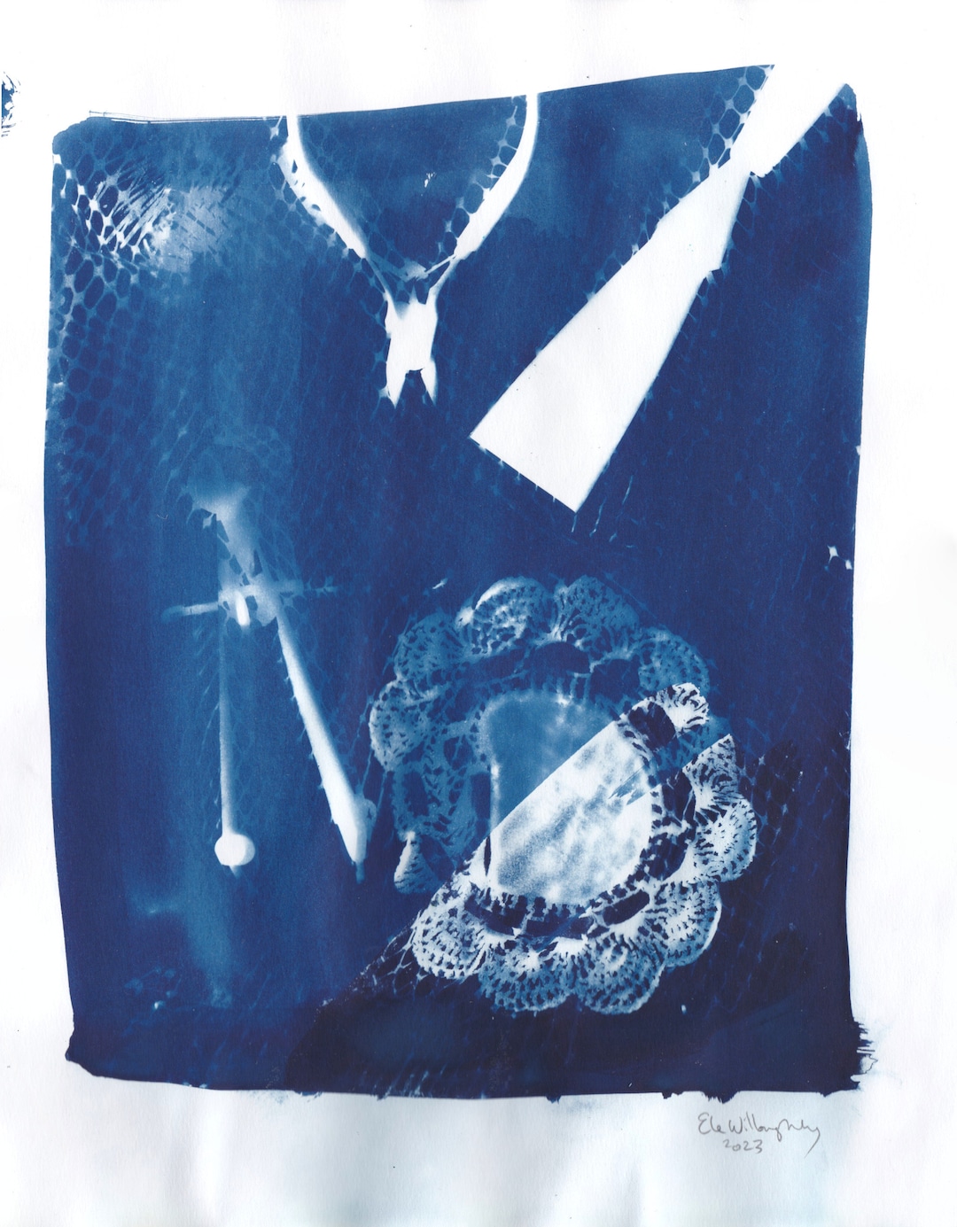 Tools and Lace Cyanotype, Fine Art Print of Objects: Pliers, Palette ...