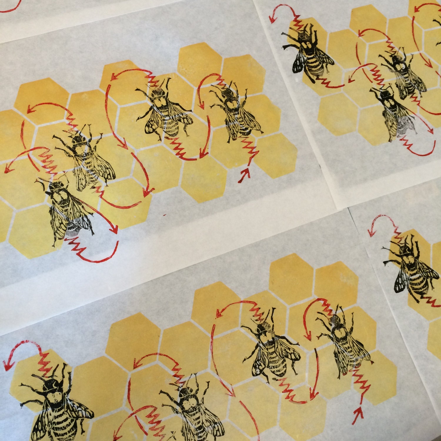 Honeybee Dance Lino Block Print Pollinator Bee Biodiversity | Etsy